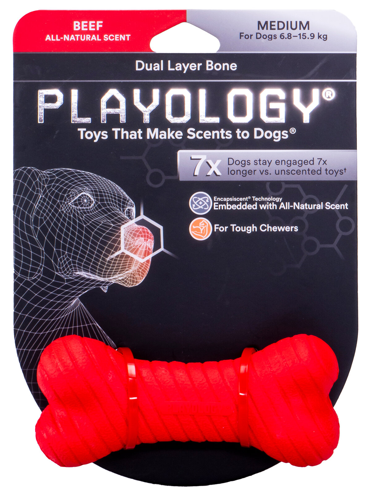 Playology двухслойная жевательная косточка DUAL LAYER BONE с ароматом говядины, средняя, красный