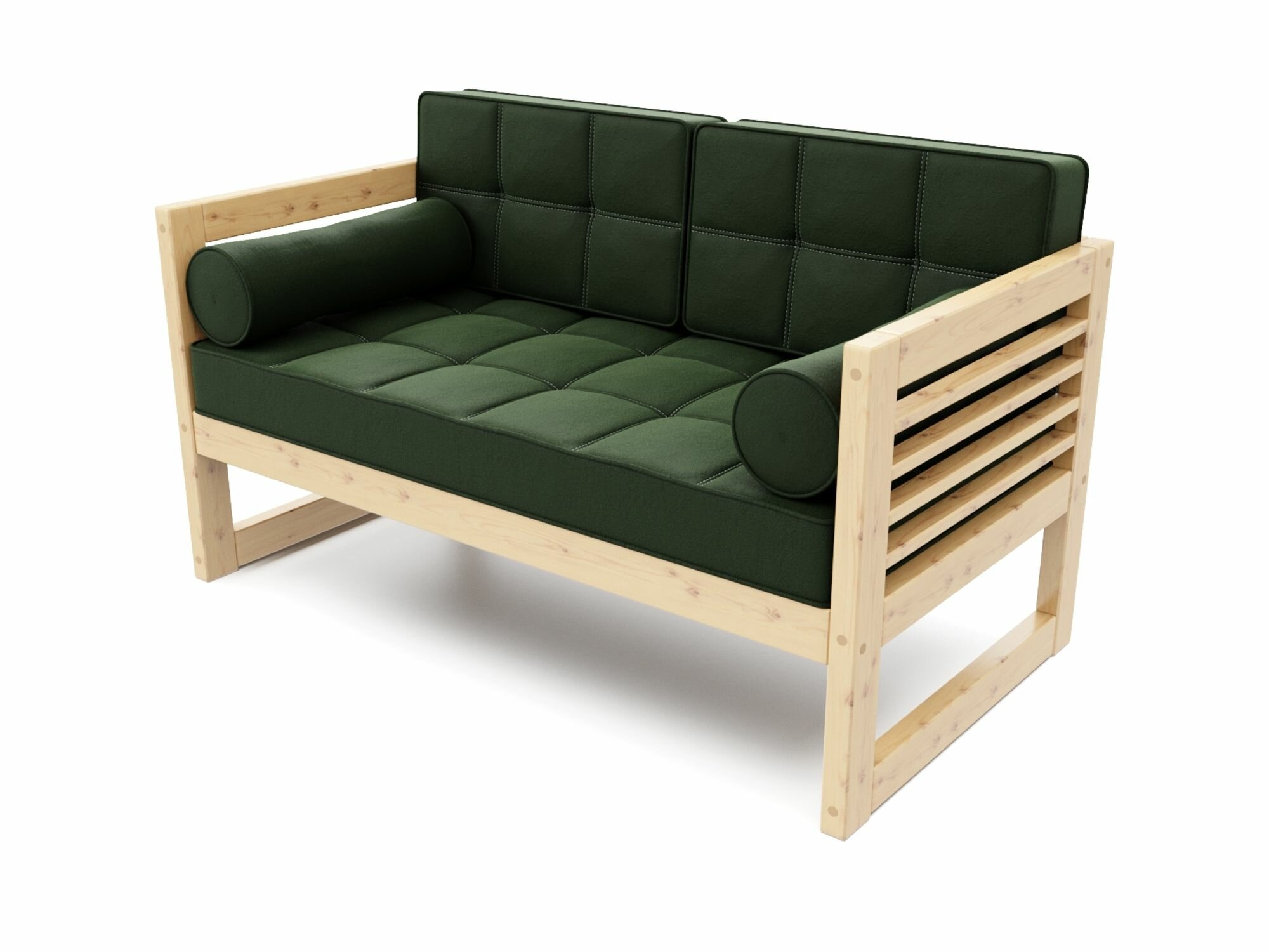 Садовый диван Arsko Сега-М-С, зеленый-сосна, велюр, деревянный, на дачу, на веранду, в террасу, для бани, кухонный