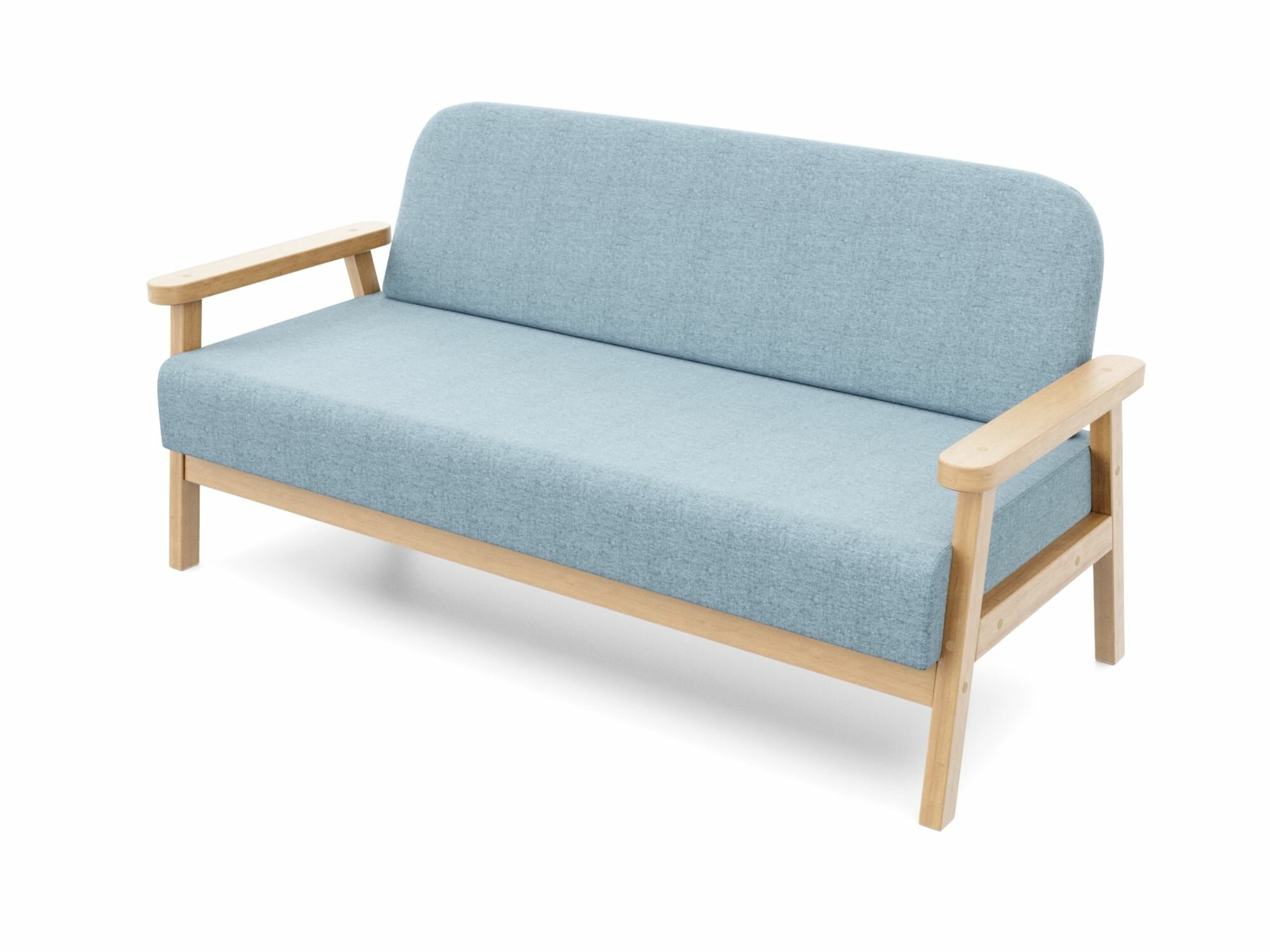 Маленький диван Arsko Флори-М синий-береза, рогожка, двухместный, деревянный, прямой, на кухню, в салон красоты, офисный