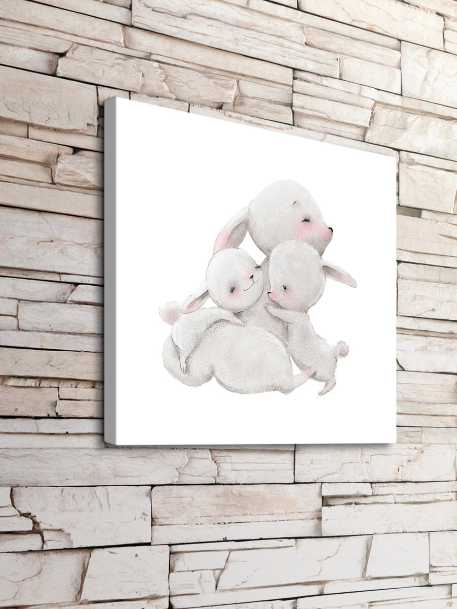 Картина PosterMarket "Милые зайчики" на холсте, на подрамнике ,40x40 см