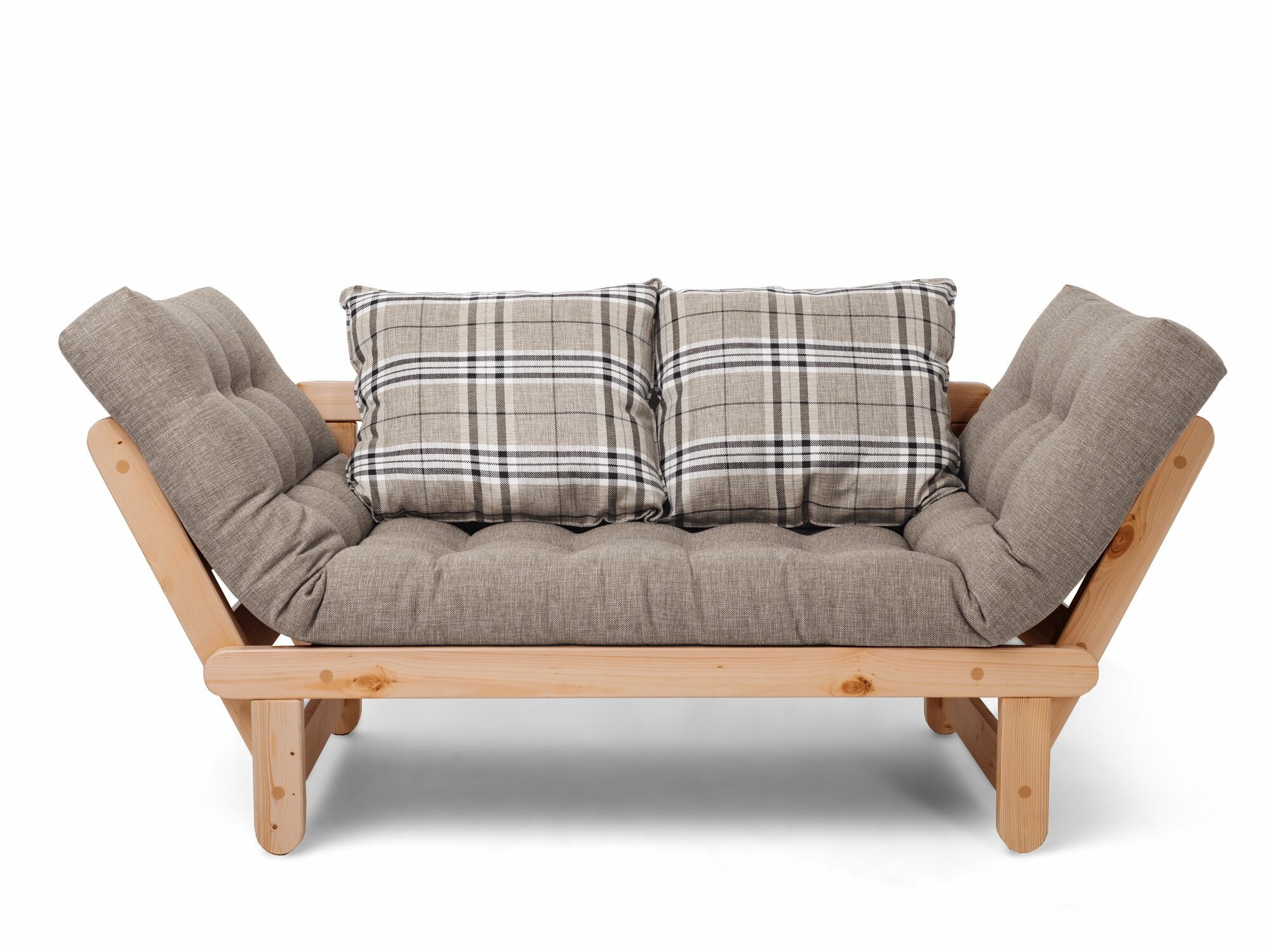 Диван кушетка Arsko Сламбер Серый с клеткой-Сосна, рогожка, деревянный, на дачу, на веранду, в террасу, для бани, кухонный