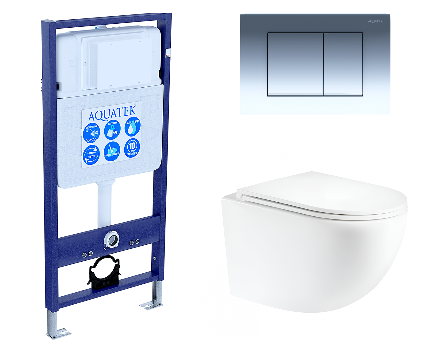Комплект 3 в 1 инсталляция Акватек Standart 50 + Унитаз подвесной Enio Unico Tornado EN2105073 с кнопкой хром INS-0000012 + EN2105073 + KDI-0000010