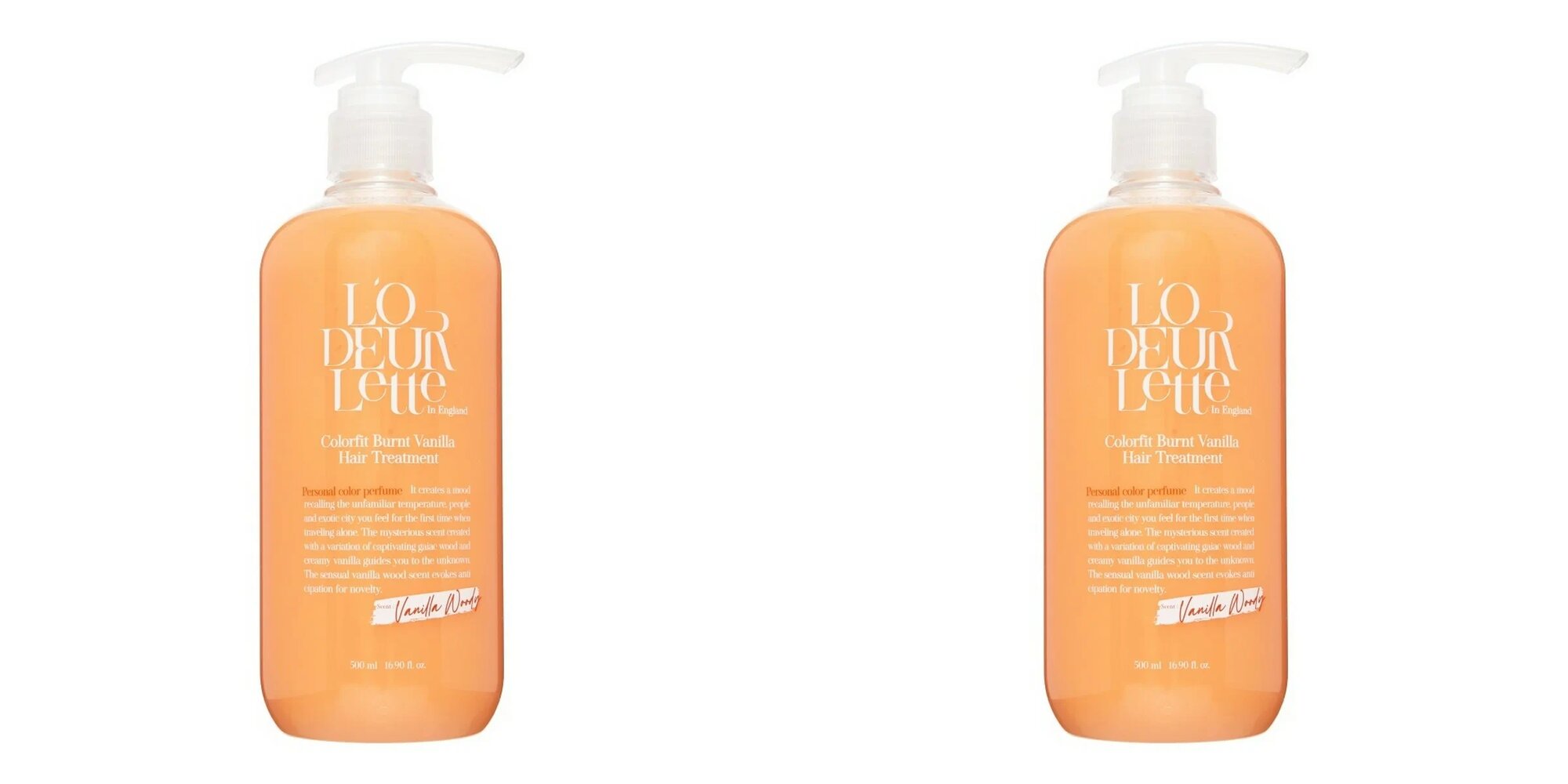 Парфюмированная маска для волос Lodeurlette c ароматом шафрана, имбиря и ванили In England Colorfit Burnt Vanilla Hair Treatment, 500 мл, 2 шт