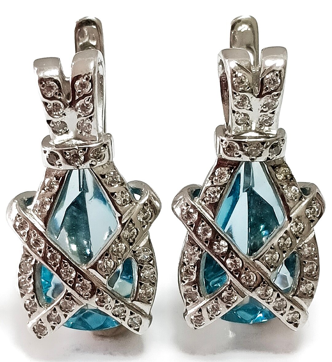 Серьги, серебро, 925 проба, родирование, фианит