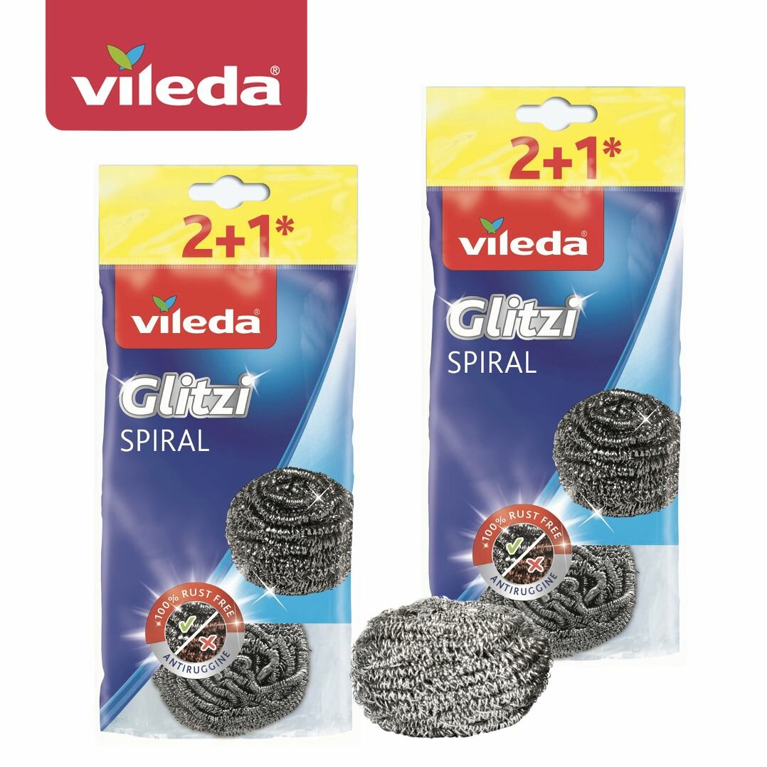 Губка из металлической спирали Vileda Инокс 2+1 шт, комплект: 2 упаковки по 3 шт, 160561-2