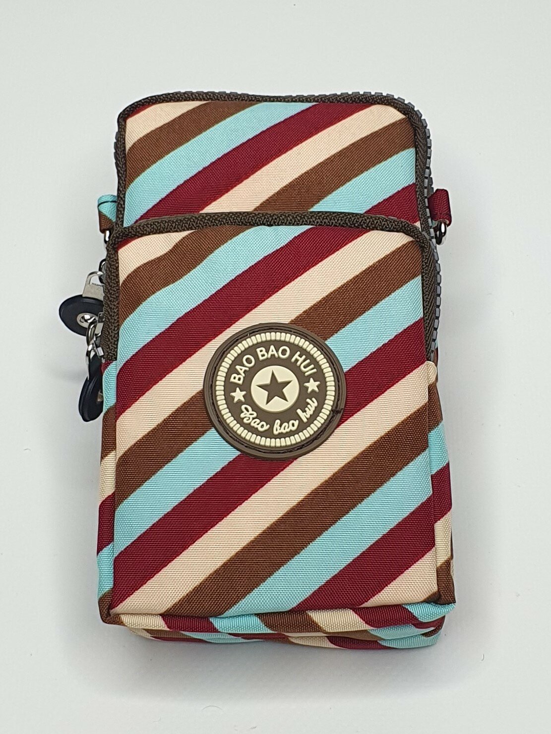 Сумка для мобильного телефона и мелочей, коричневая полоски