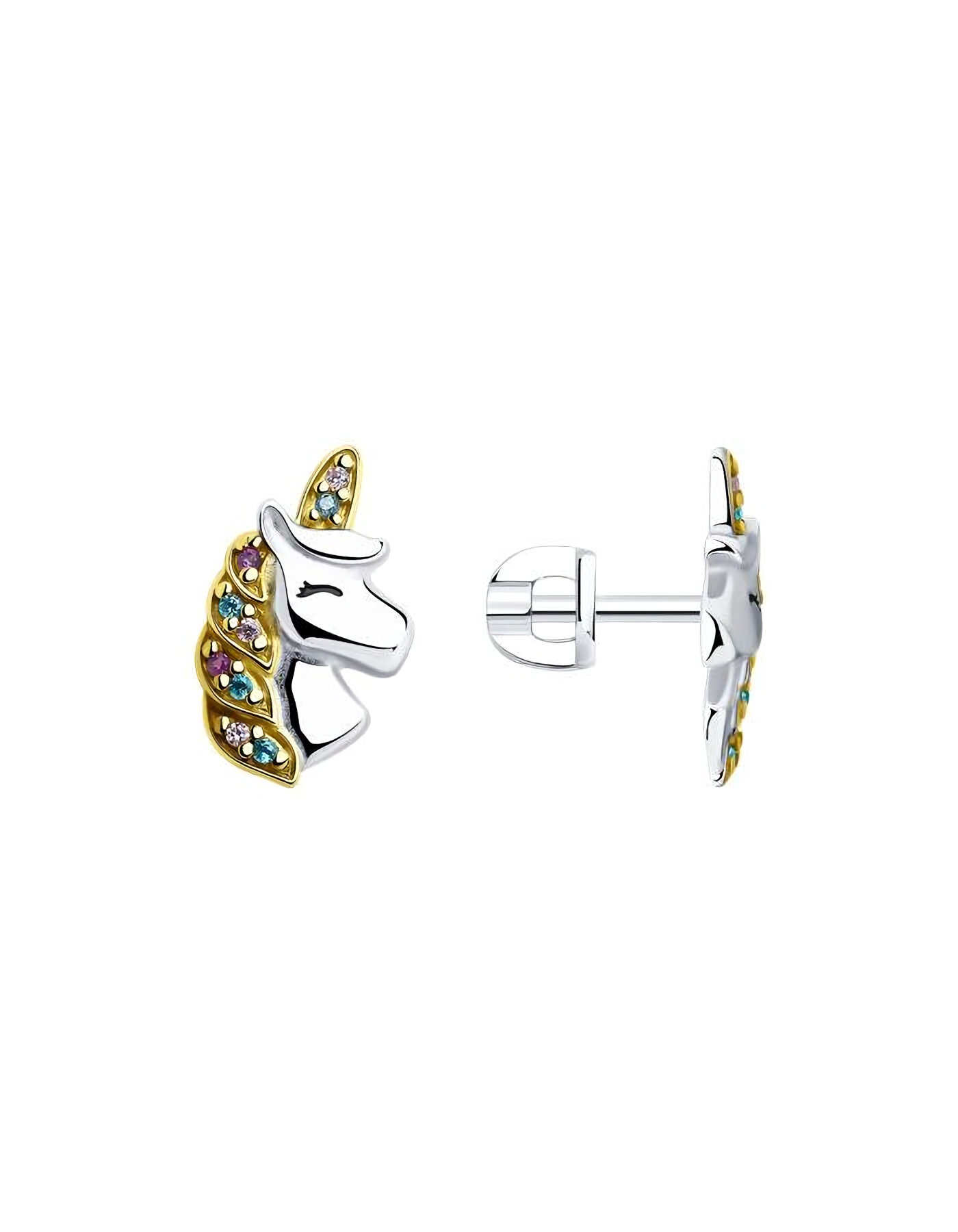 Серьги пусеты, серебро, 925 проба, родирование, фианит