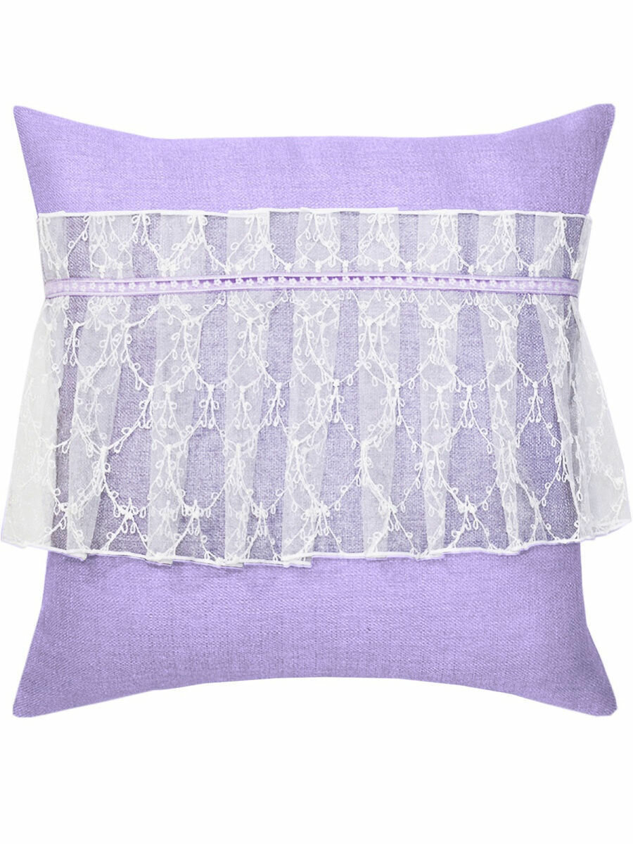 Наволочка - чехол для декоративной подушки на молнии "Ариэль кружево", 45 х 45 см, фиолетовый, белый