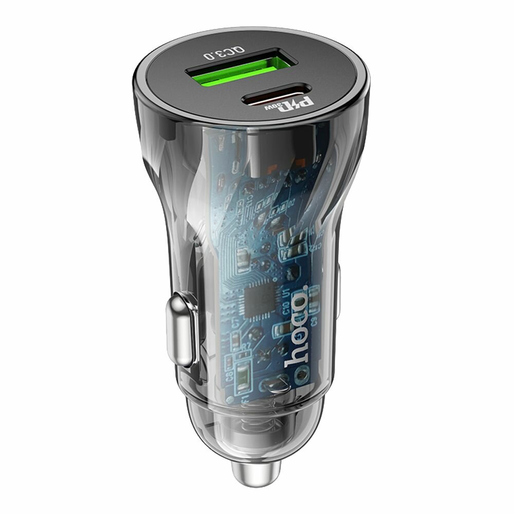 АЗУ HOCO Z47A Transparent 1xUSB, 1xUSB-C, 3А, PD30W, QC3.0 (черный)