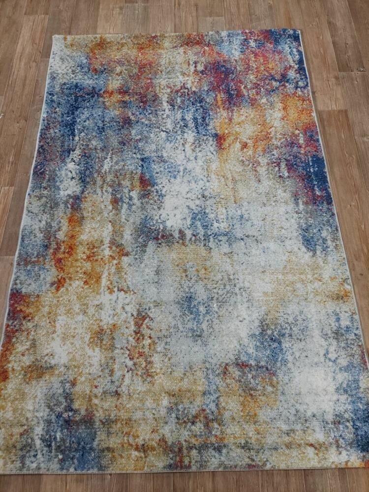 Ковер Модерн КРС Престиж Eva BTS B129A , цвет Желтый; Серый, из нитей Фризе, основа хлопок, размер 1 м на 2 м, вес 4,485 кг