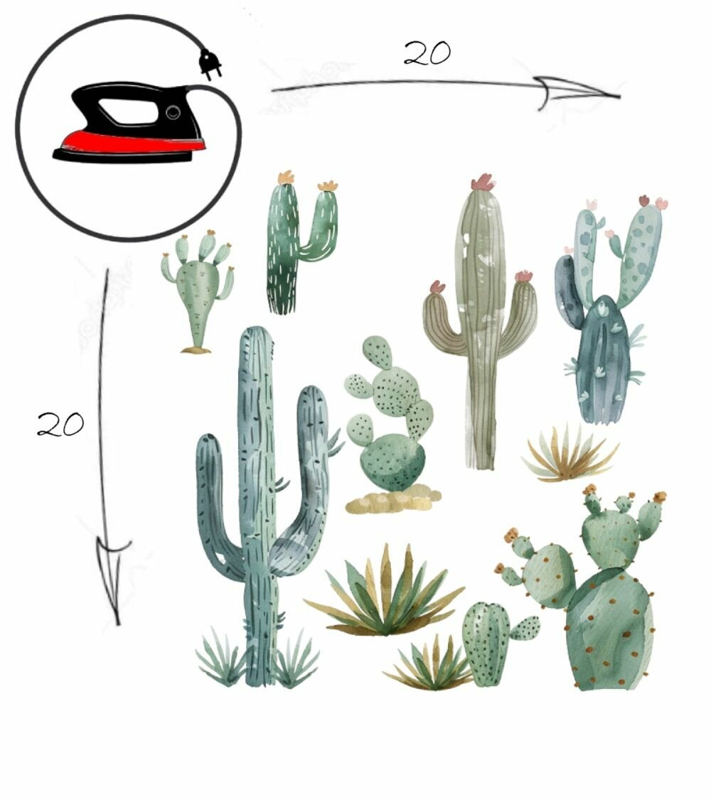 Термотрансфер "Кактус", наклейка на одежду, 20х20