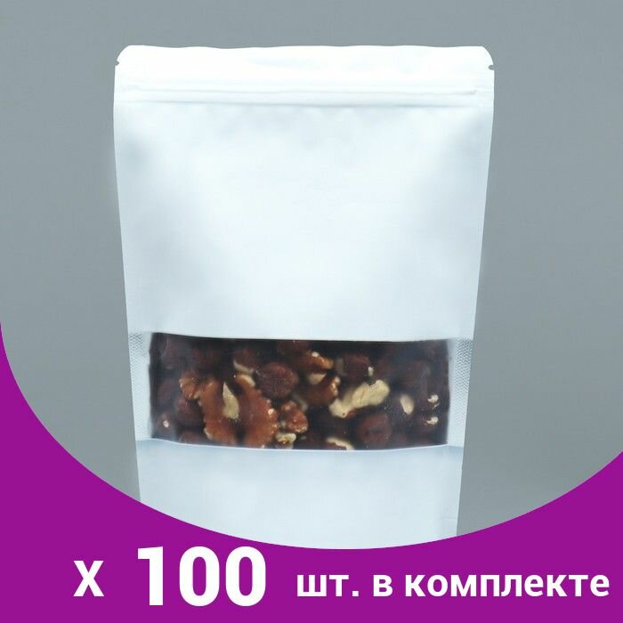 Пакет дой-пак, матовый, белый с окном, 14 х 20 х 4 см (100 шт)