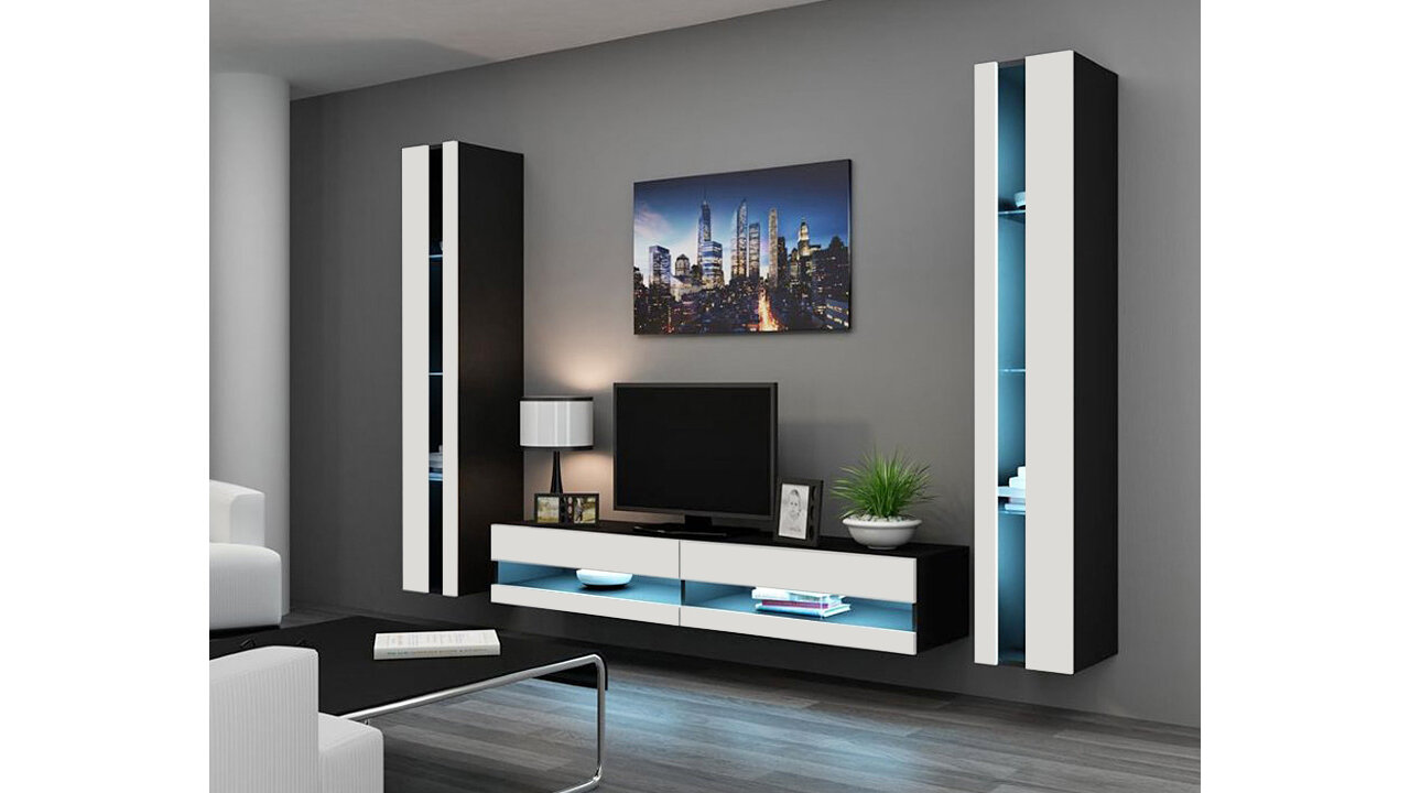 Гостиная Виго нью 3 Белый Фасадный 0101 / Черный 0190 NEW 260x42x180 см, белый фасадный, черный GOODFORM