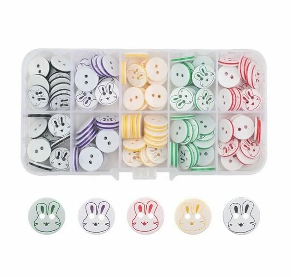 Пуговицы / Набор пуговиц, 2 прокола, d 12,5 мм / детские, анималистичный принт (зайчики)