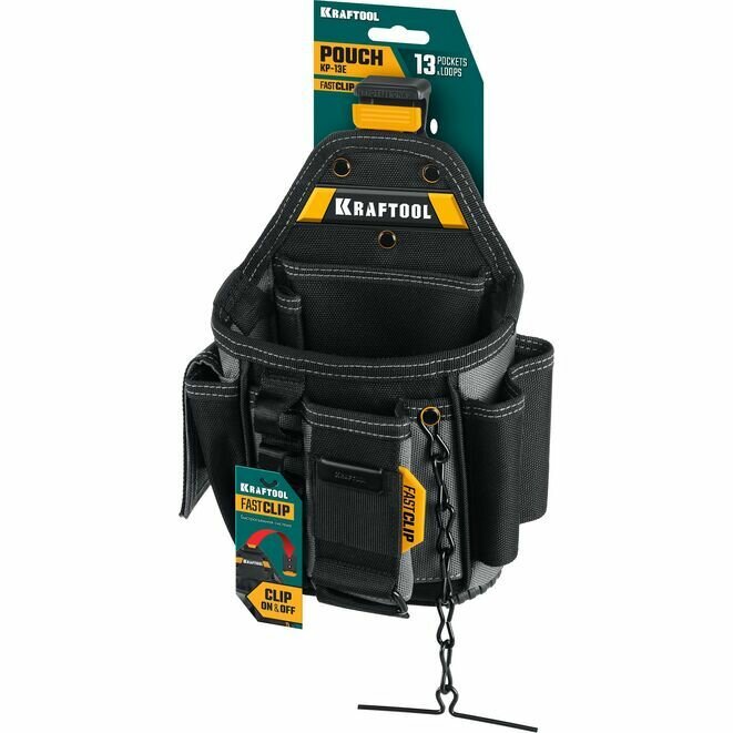 Поясная сумка KRAFTOOL с быстросъёмным креплением FastClip, 13 карманов и петель, 280х200 мм