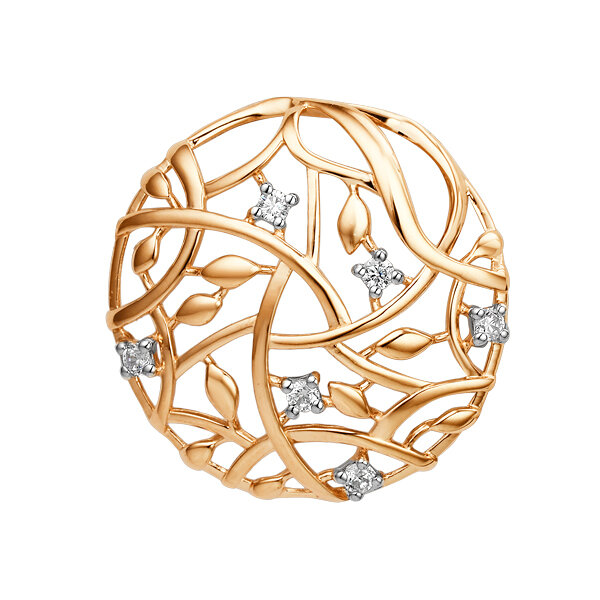 Подвеска, красное золото, 585 проба, фианит