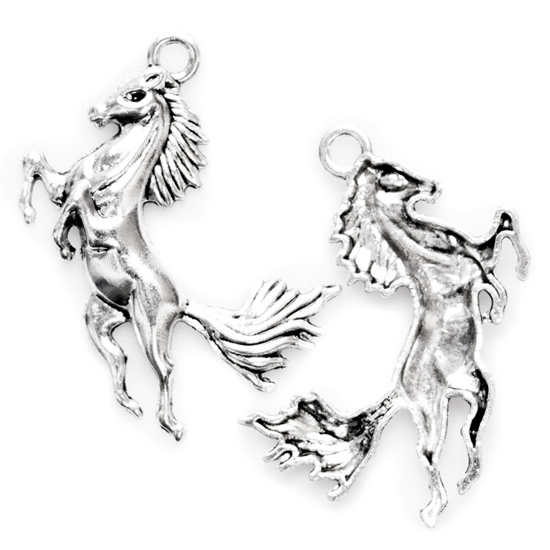 Подвеска, 50х43мм, скачущая лошадь, базовый материал - цинковый сплав, стиль тибетское серебро, 5 шт.