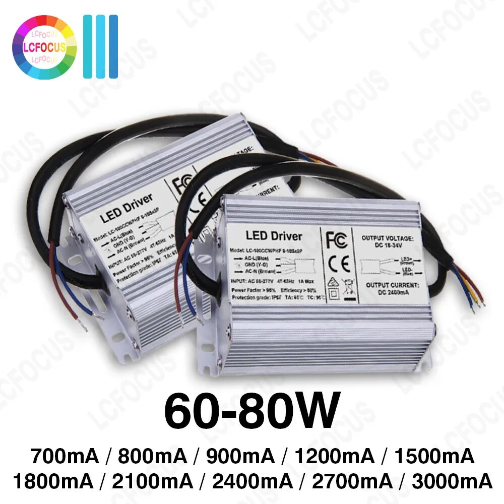 Трансформатор освещения LCFOCUS 80 Вт IP67 900mA 60-80V