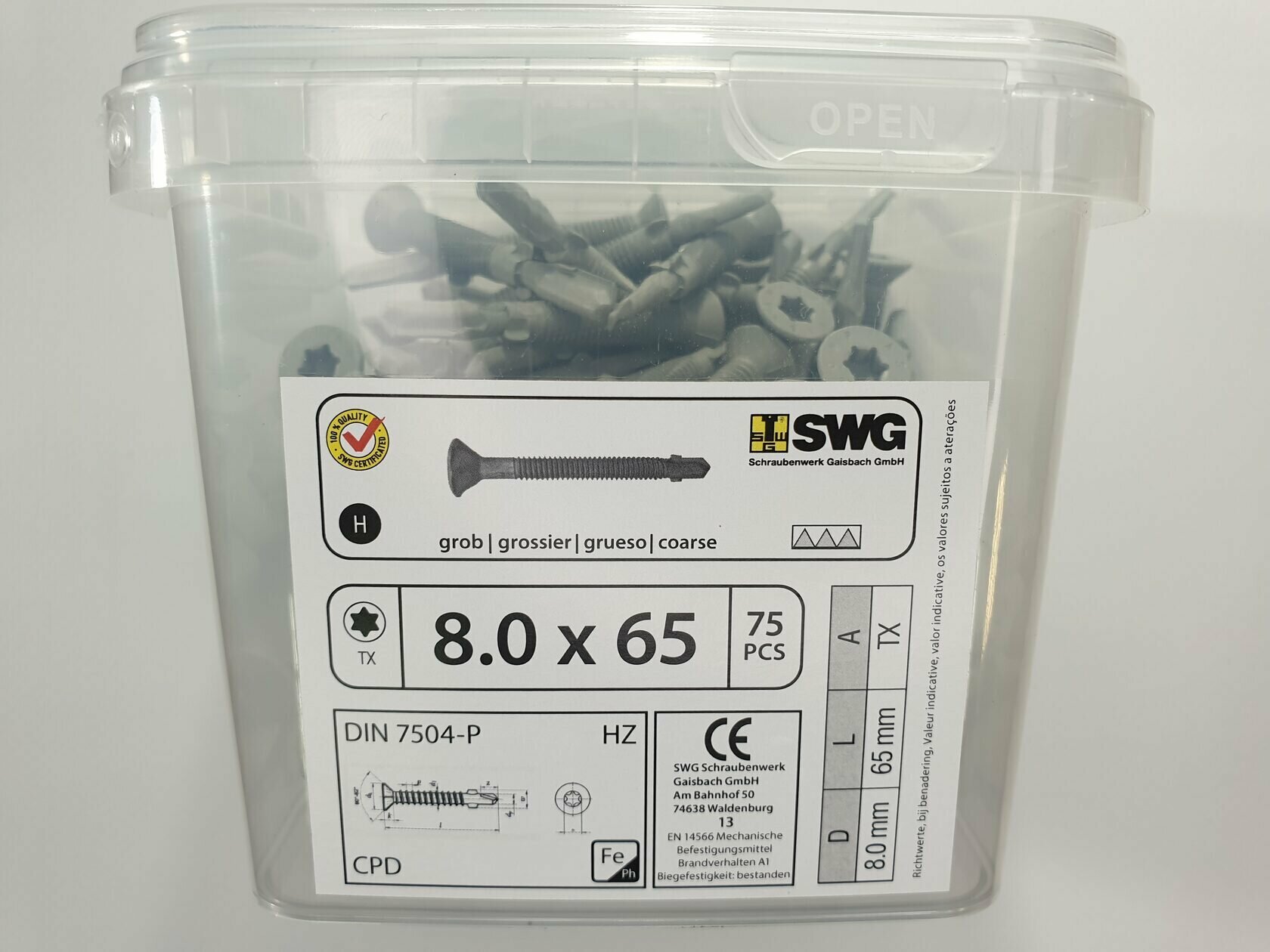Саморез по металлу DIN 7504-P 8x65 (75 pcs) (HZ) (ЦСП) SWG, Германия