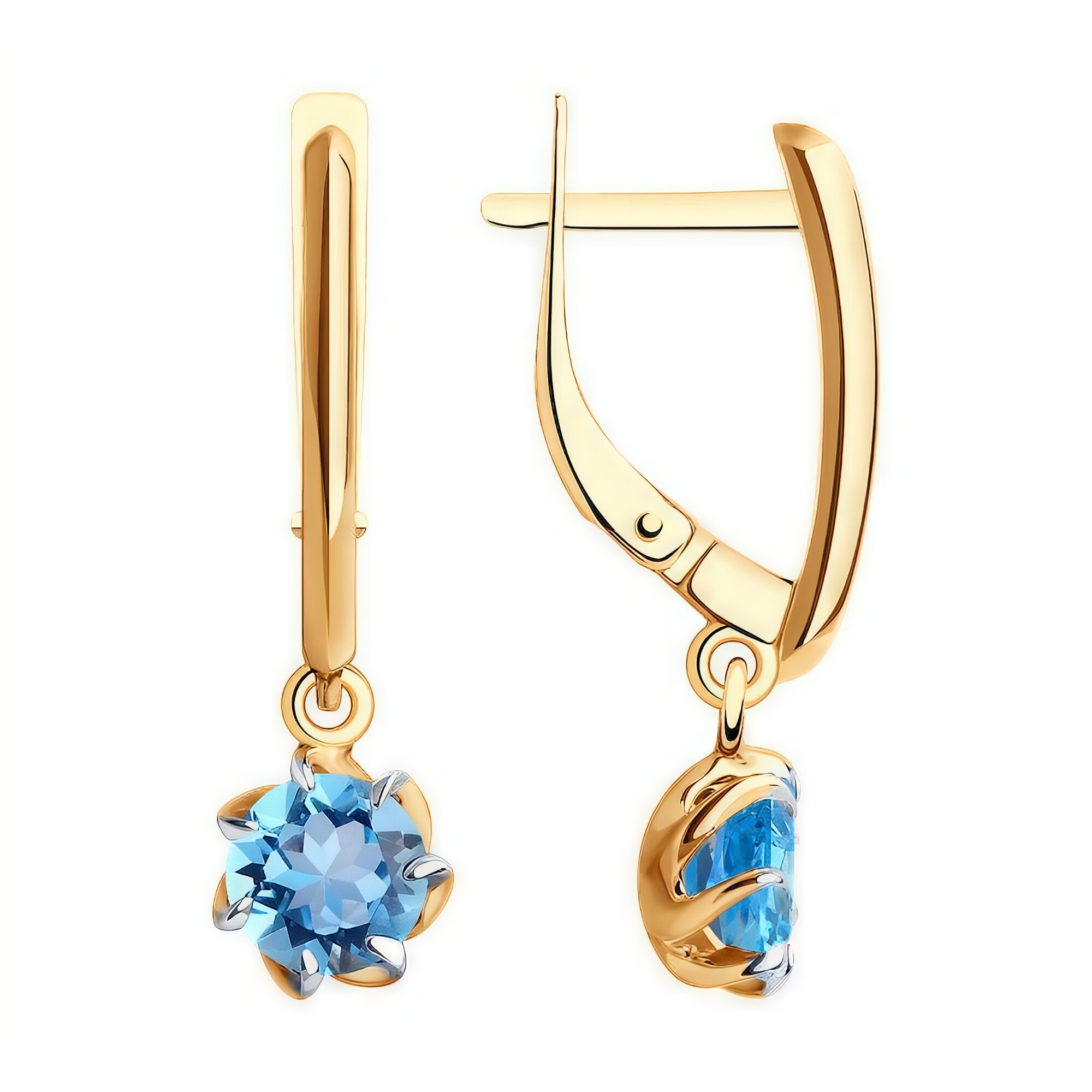 Серьги, красное золото, 585 проба, топаз