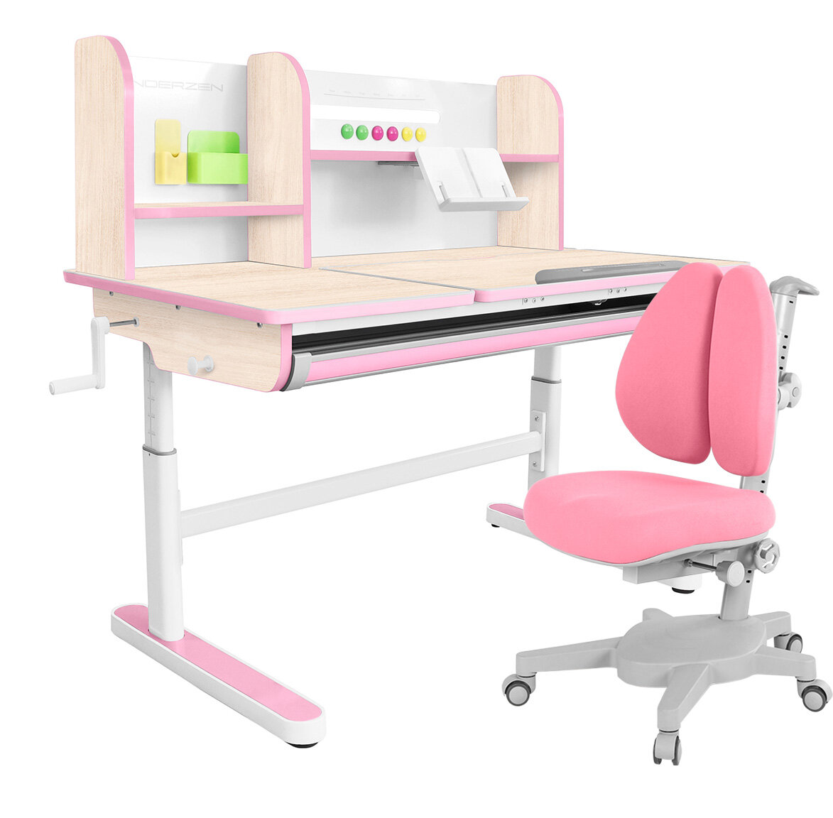 Комплект Kinderzen Gaudi Plus парта + кресло клен/розовый c розовым креслом Anatomica Armata Duos