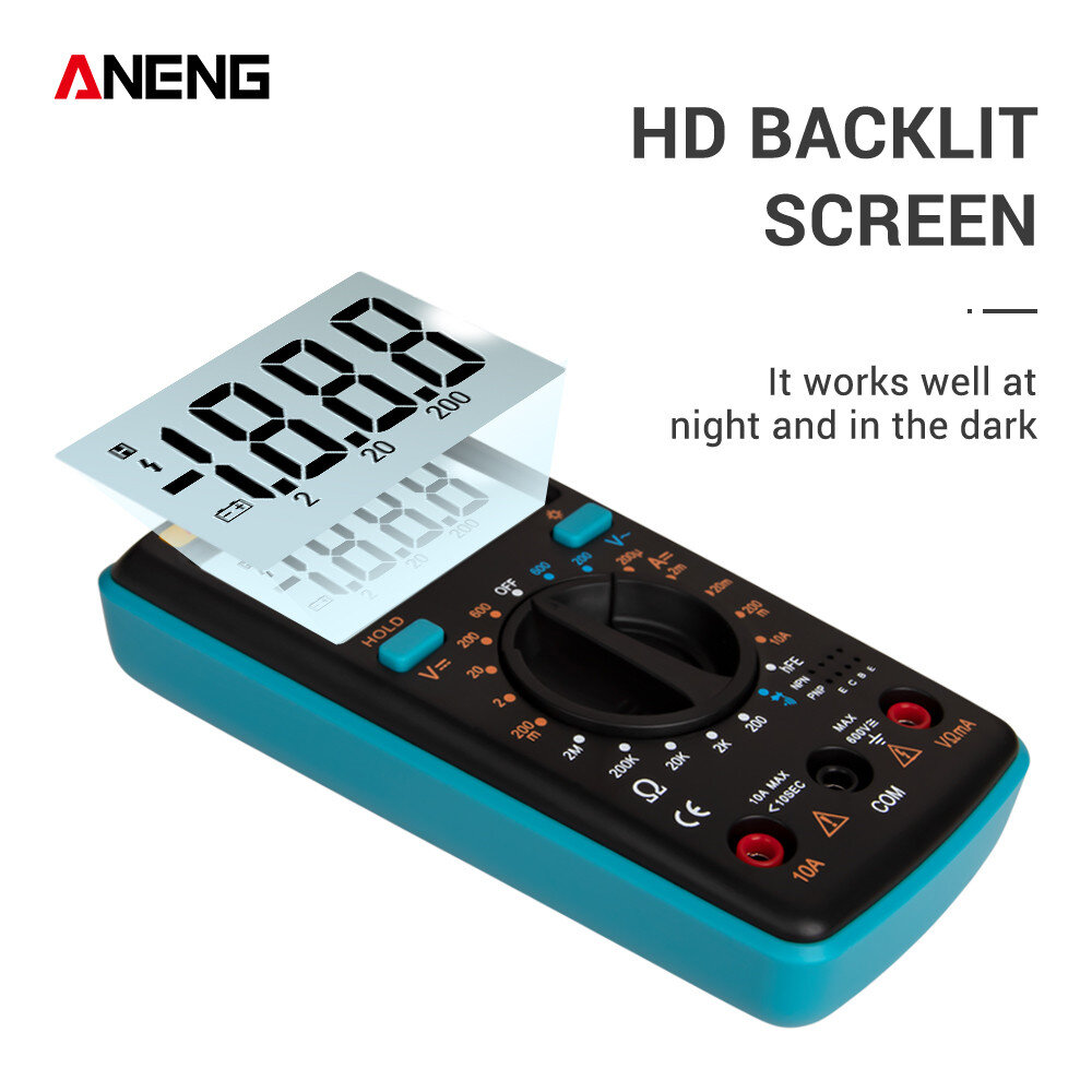 ANENG M1 Ручной цифровой мультиметр с подсветкой, точный тестер напряжения, сопротивления, тока, транзисторов, защита от перегрузки, синий
