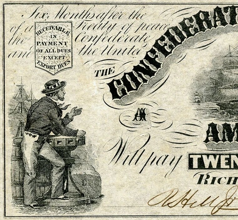 Банкнота 20 долларов 1861 Конфедерации Ричмонд, сувенирная копия, банкноты и купюры редкие коллекционные