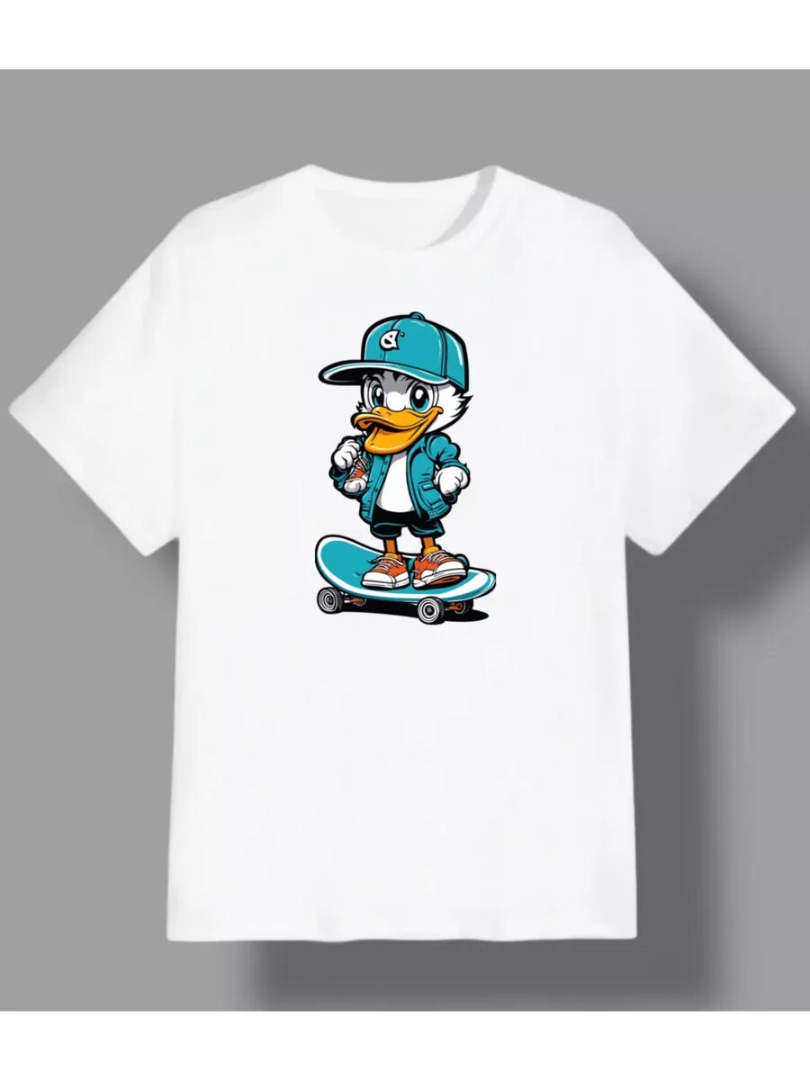 Футболка утка на скейтборде