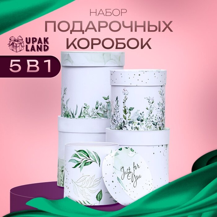 Набор круглых коробок 5 в 1 Простая нежность, 19.5 × 19.5-14×14 см