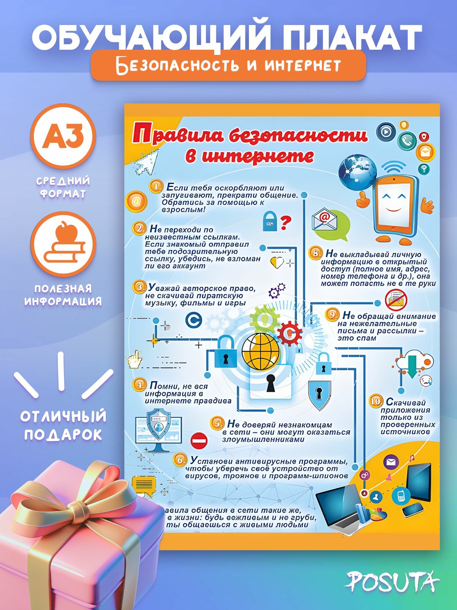 Постер обучающий Правила безопасности в интернете