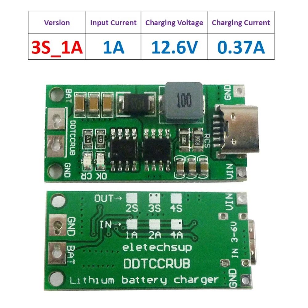 Зарядное устройство литиевых аккумуляторов 3S 1A