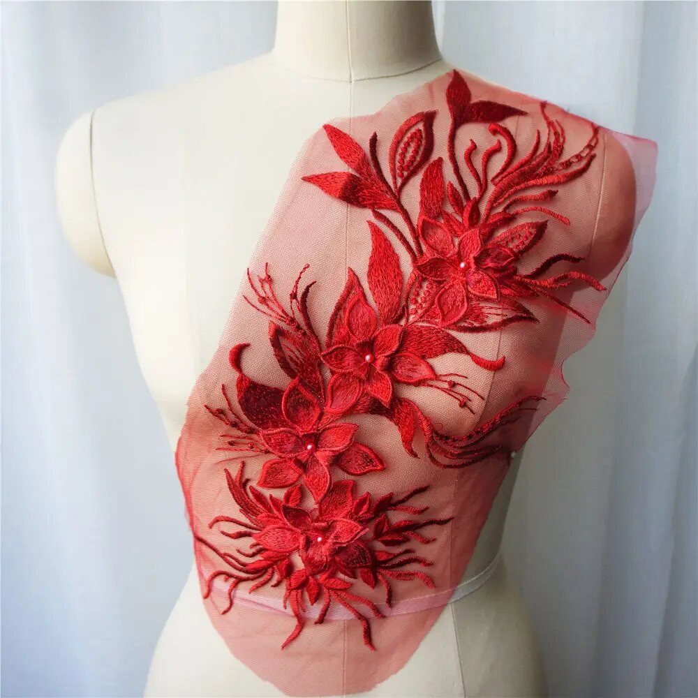 Белый, черный, серый 3D цветок с кисточками, кружевная ткань, аппликации, вышитый воротник, сетка, нашивка для свадебного украшения платья, сделай сам