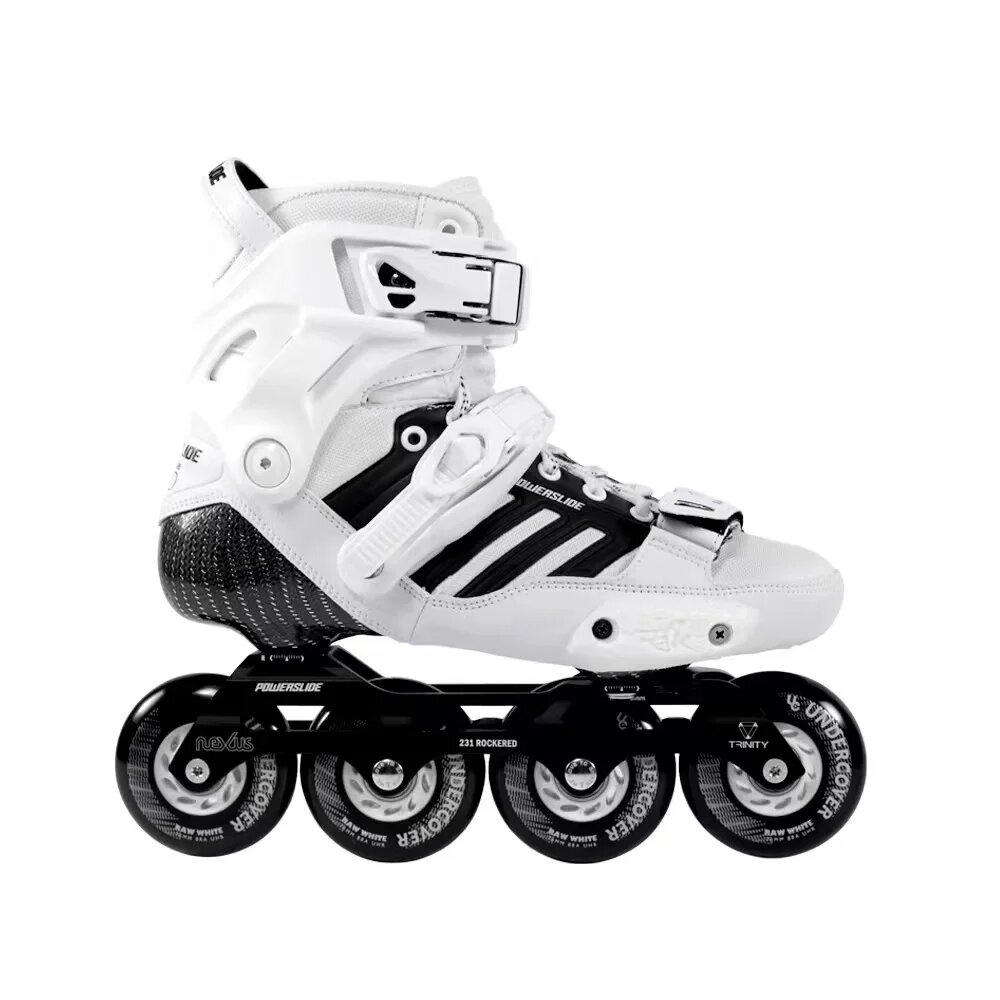 Powerslide Skate EVO Trinity 4*80/3*90 мм роликовые коньки из углеродного волокна 43, Белый, 4-80mm white