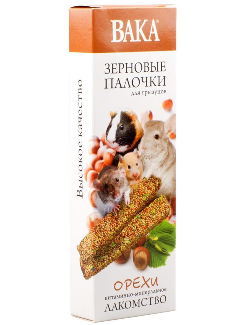 Вака Зерновые палочки для грызунов "орехи" 2шт. 100г