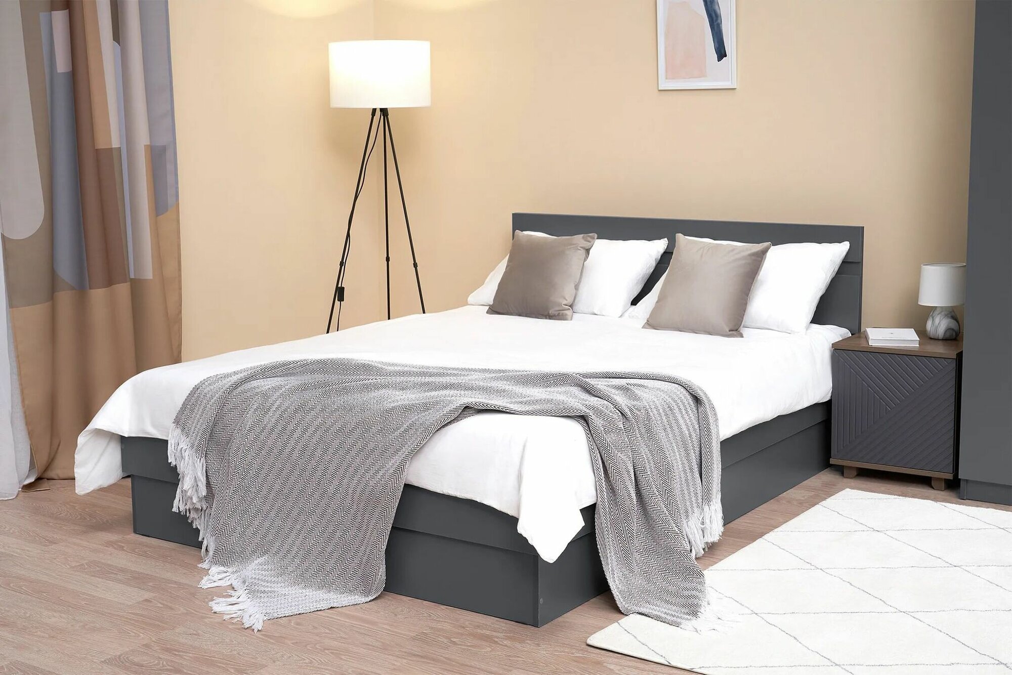 Двуспальная кровать "Челси", 160х200 см. Графит. МИФ