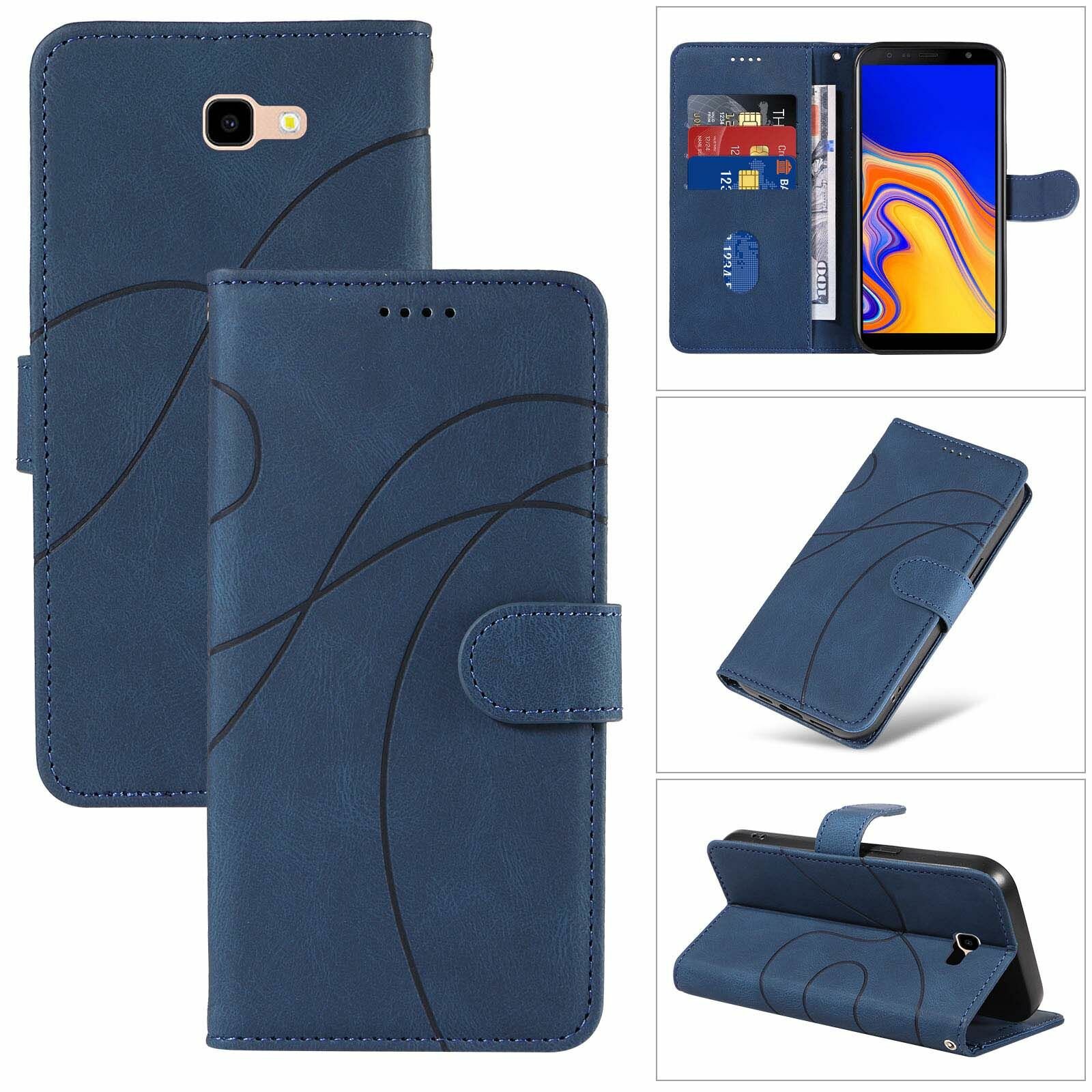 YIKATU Чехол-книжка для Samsung Galaxy J4 Prime/J4 plus/J415(Самсунг Галакси J4 Прайм) кожаный чехол с магнитной застежкой и слотом для карт и ремешком на руку