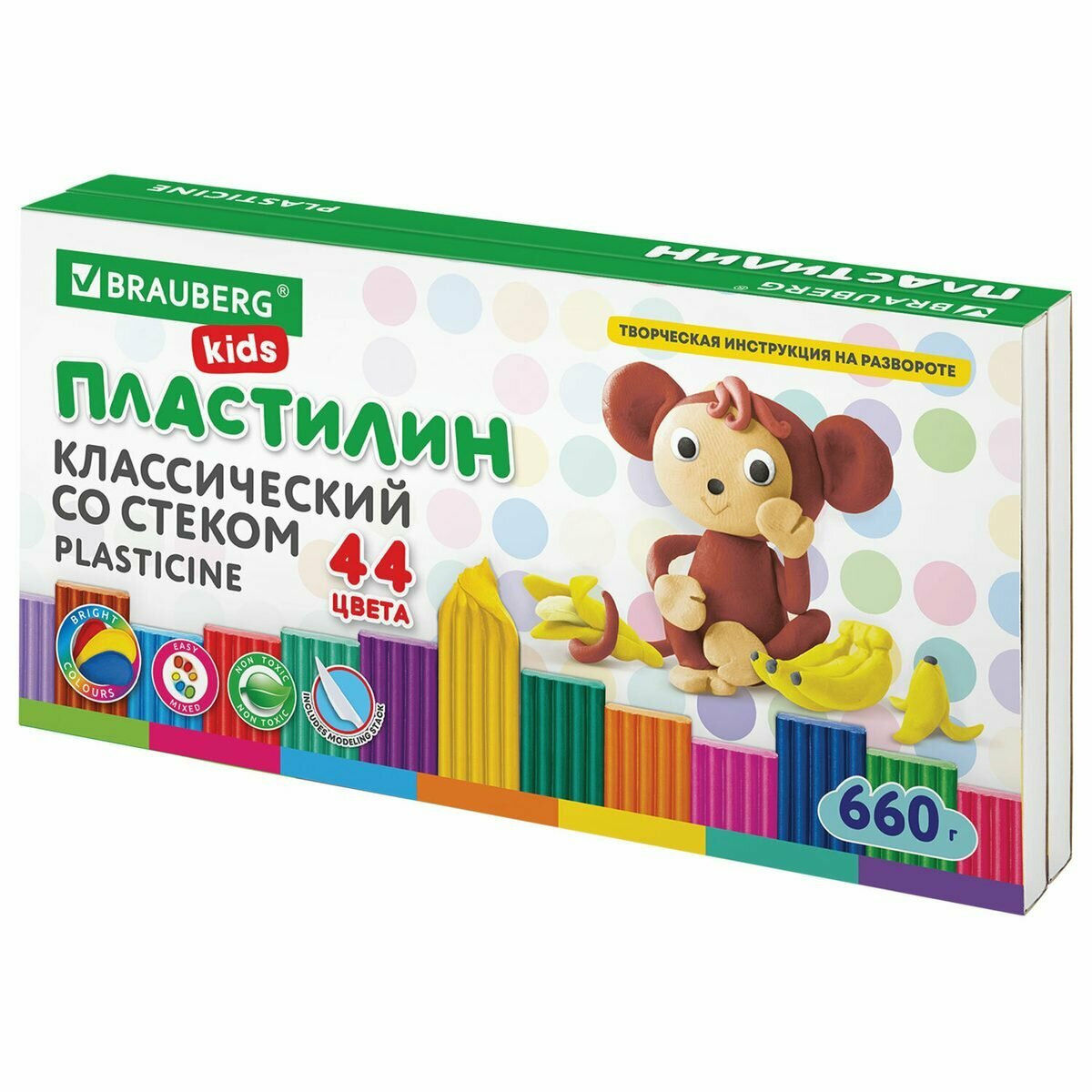 Пластилин 44 цвета Brauberg Kids, 44 цвета, 660г, со стеком (106679)
