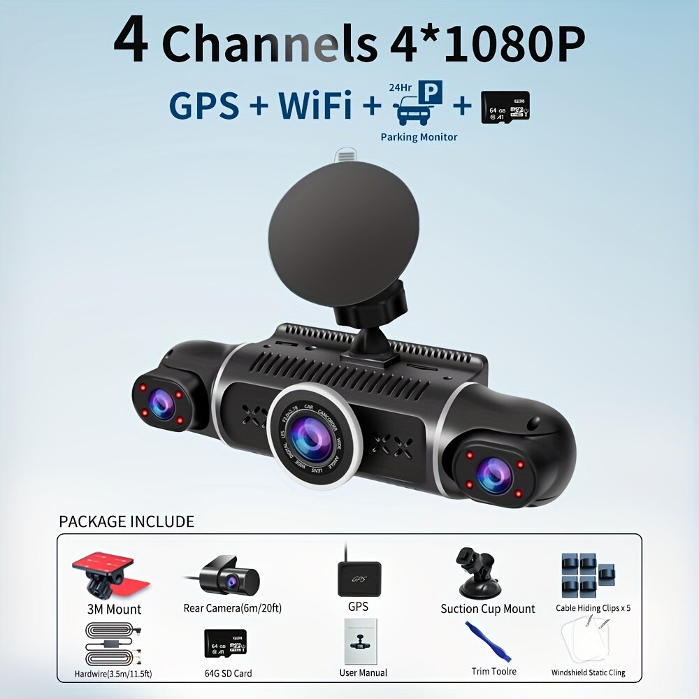 Камеры для автомобилей с Wi-Fi 4 канала FHD, передняя, задняя и боковые камеры, система безопасности для автомобиля, камера заднего вида, 24-часовая запись и GPS