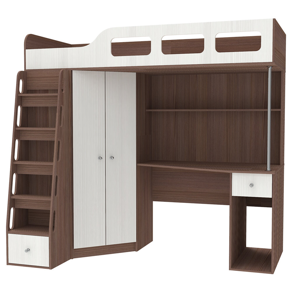 Астра-7 кровать чердак Бодего Темный Белое Дерево