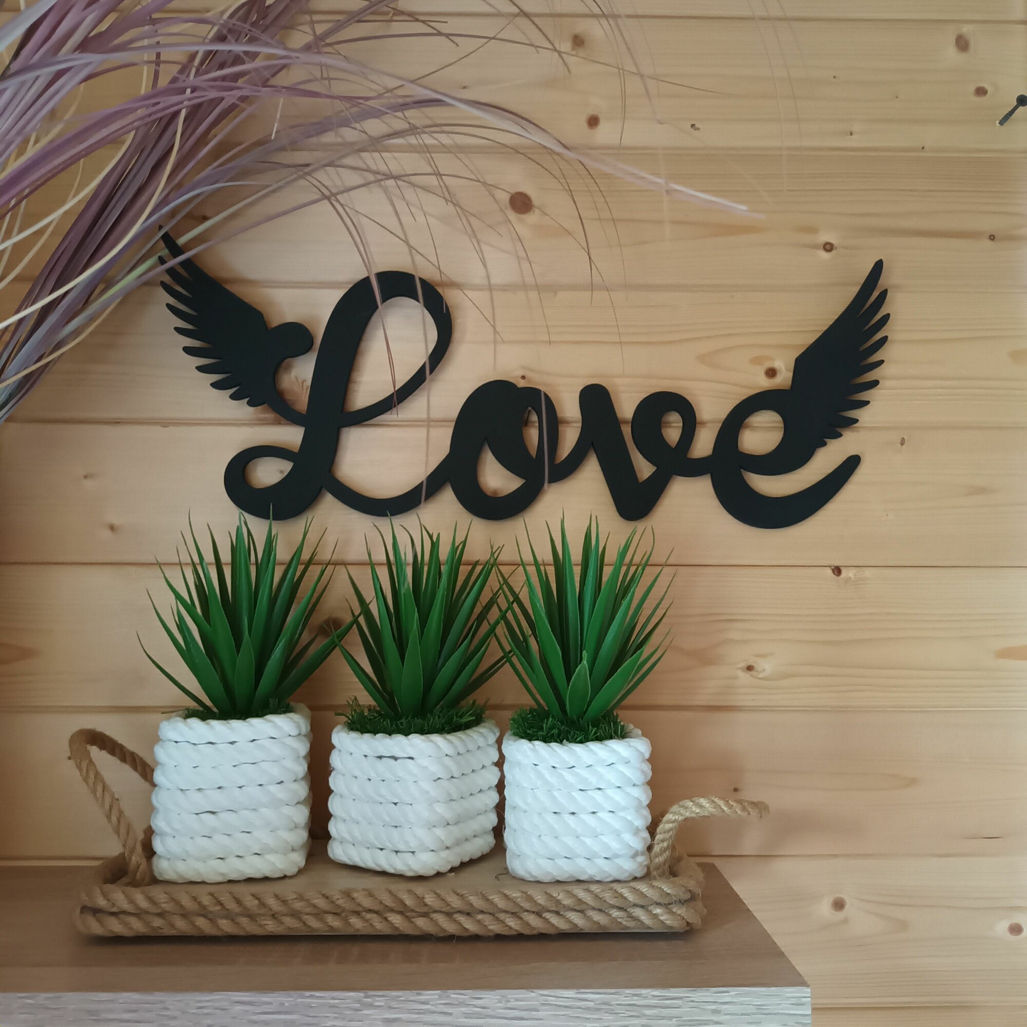 Панно LOVE С крыльями 45х18см декоративное настенное черное, декор на стену, картина