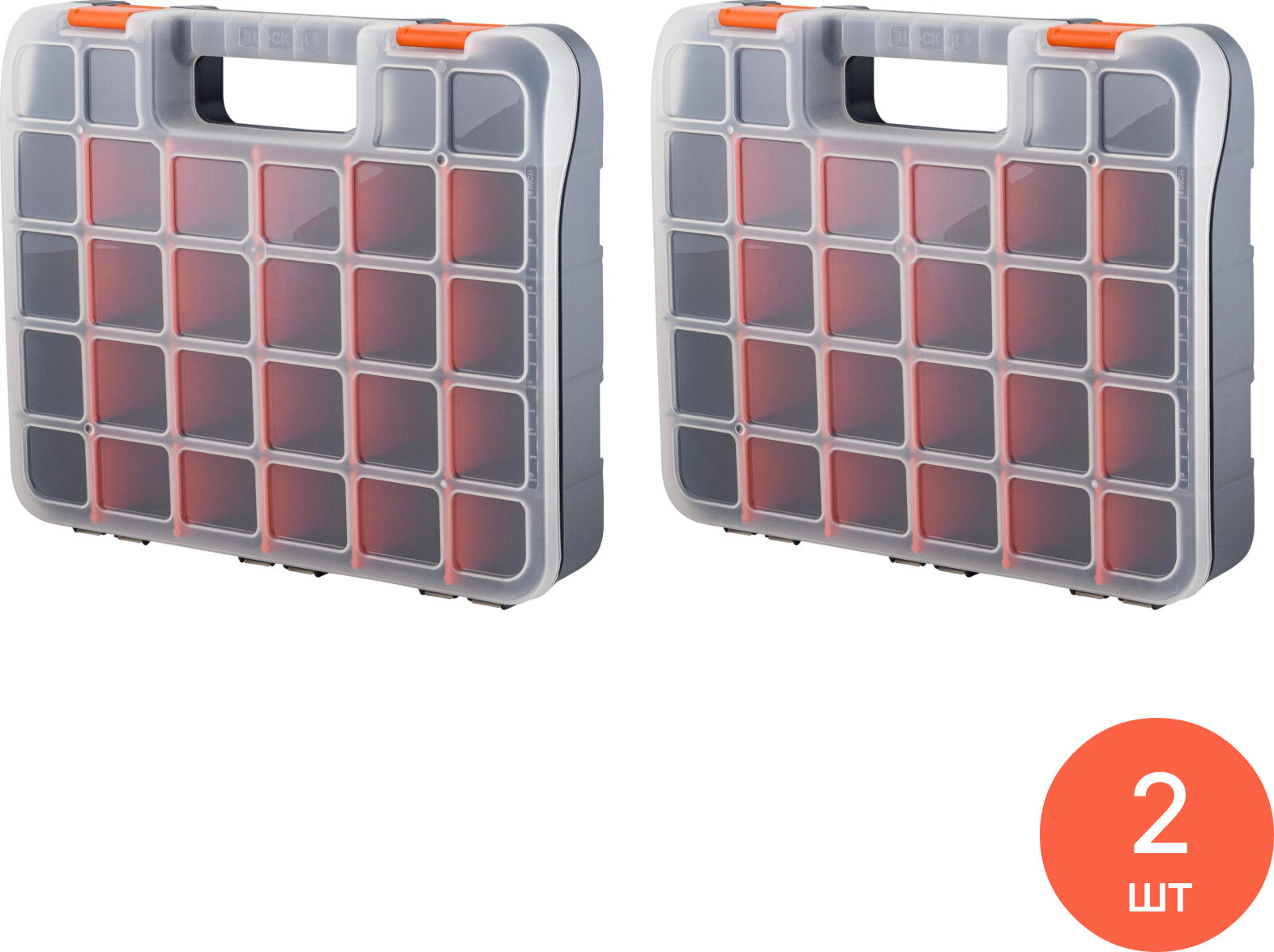 Органайзер BLOCKER / Блокер Expert 15" для хранения мелочей с прозрачной крышкой, из полипропилена, серый, 382х322х74мм / оборудование для мастерской (комплект из 2 шт)