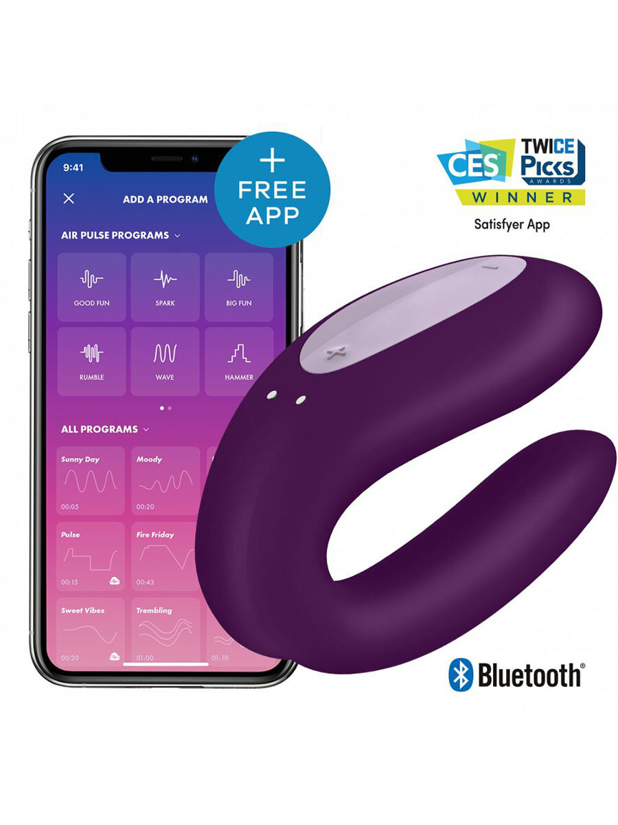 Вибратор Satisfyer Double Joy, анально-вагинальная стимуляция, фиолетовый, управление через приложение