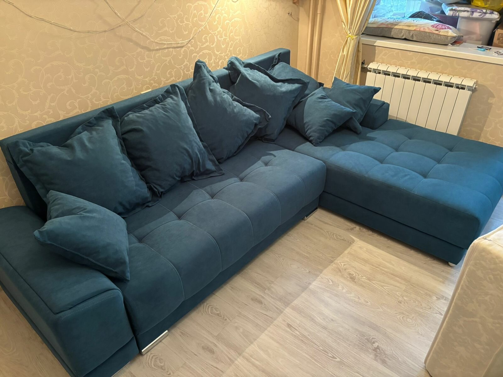 Угловой диван-кровать "Норд", 285х190х87см, наполнитель ППУ, ящик для белья, правый угол, Ultra Atlantic