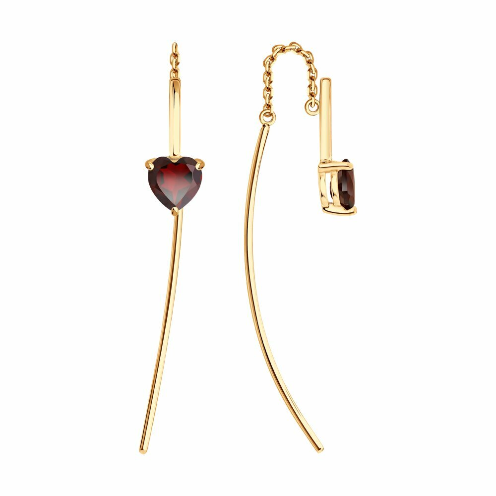 Серьги, красное золото, 585 проба, гранат