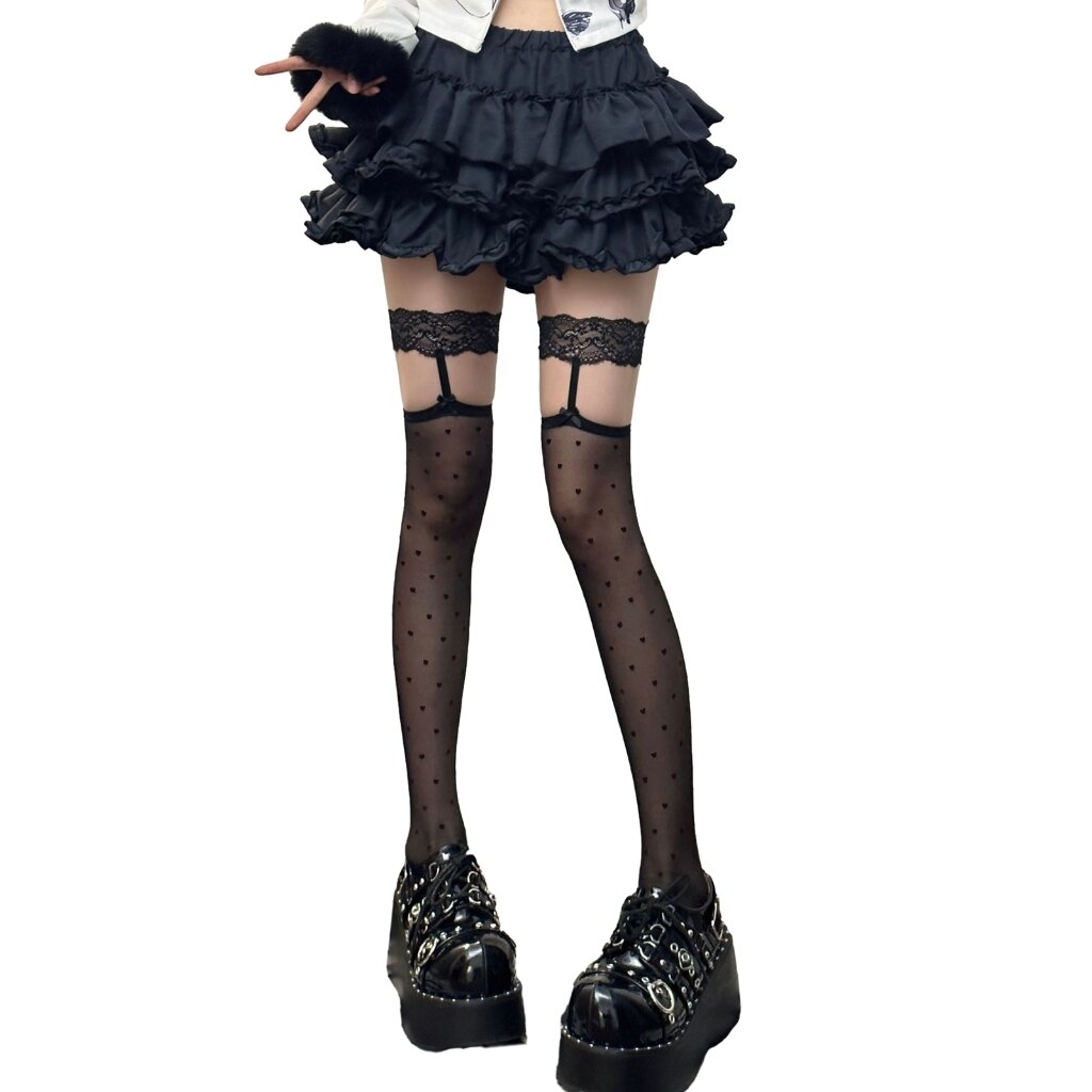 Носки до бедра в стиле Лолиты, кружевной топ, длинные сапоги, чулки, милые пятнышки выше колена для женщин и девочек, подарок