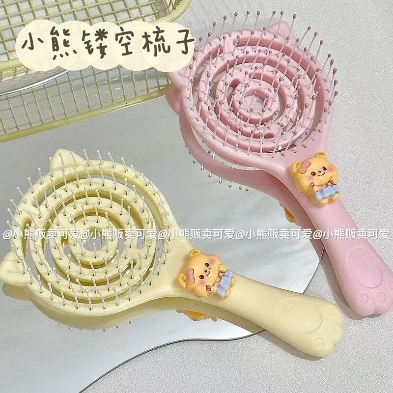 Мультяшный гребень "Медвежий полый", розовый, для массажа кожи головы