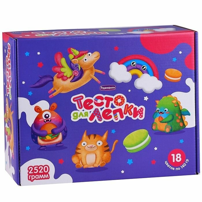 Тесто для лепки Развивашки в коробке 18 цветов, 36 колбасок по 70 г (П135)