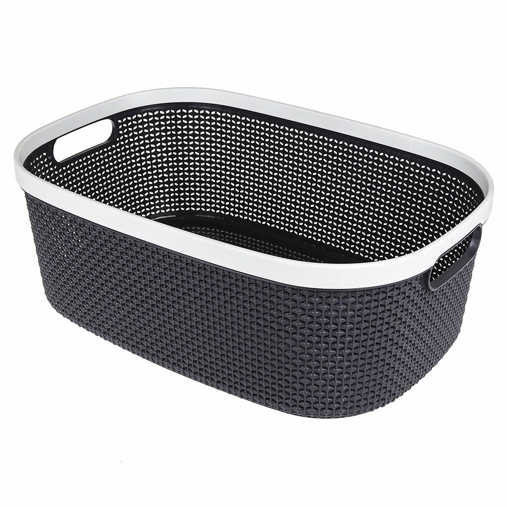 Корзина Домашняя Мода пластмассовая, для хранения, "Оренбургская сеточка" 44х 29,5 см, высота 16,5 см, с ручками, графит