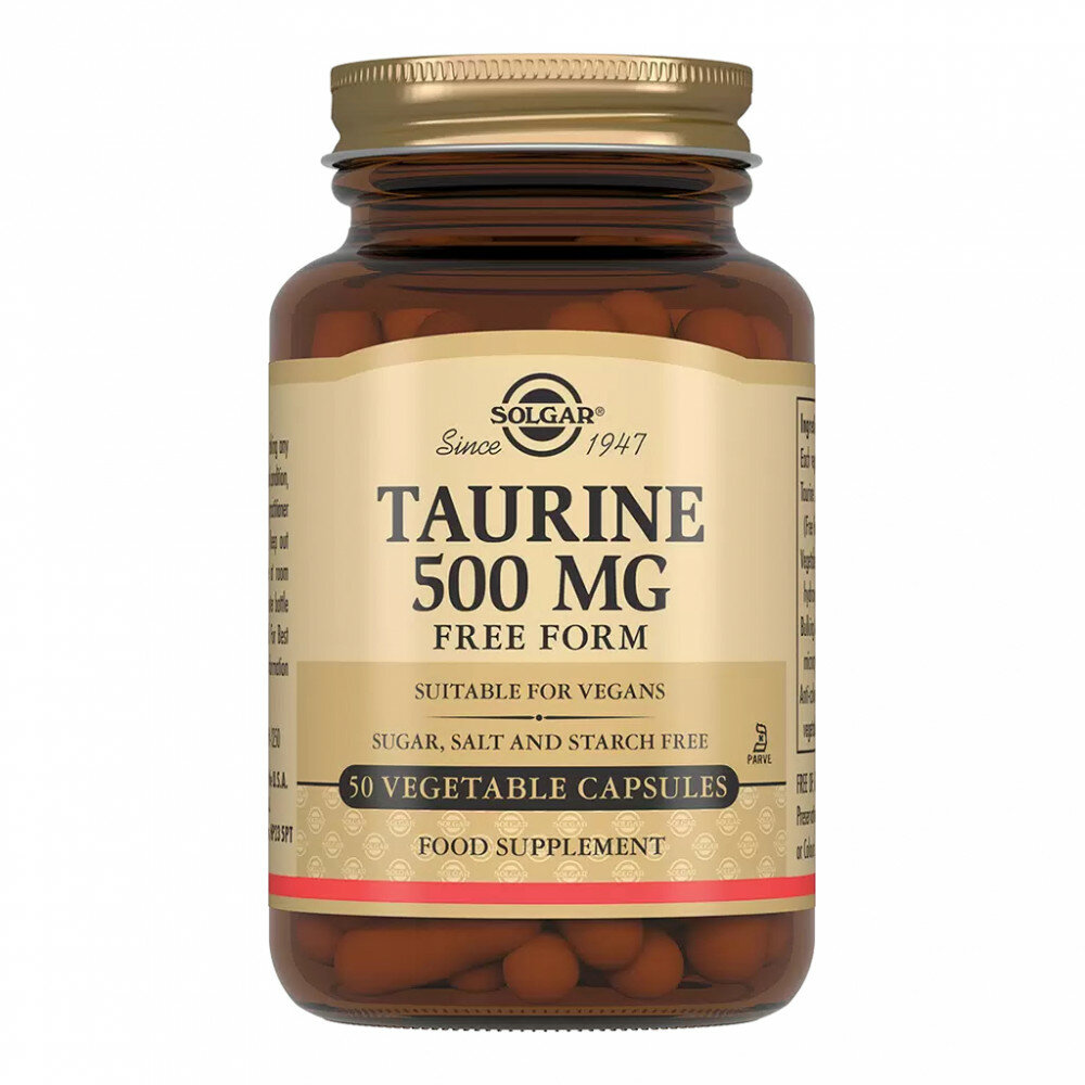 Таурин, Solgar Taurine, 500 мг, 50 капсул, добавка для сердечно-сосудистой системы