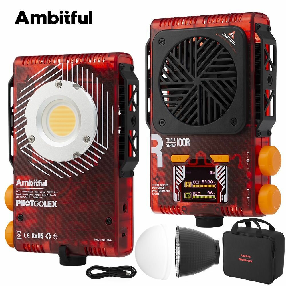 Ambitful & Photoolex Q100R Lite Светодиодный светильник 100 Вт 2700K-6500K Двухцветная версия Портативное карманное с приложением